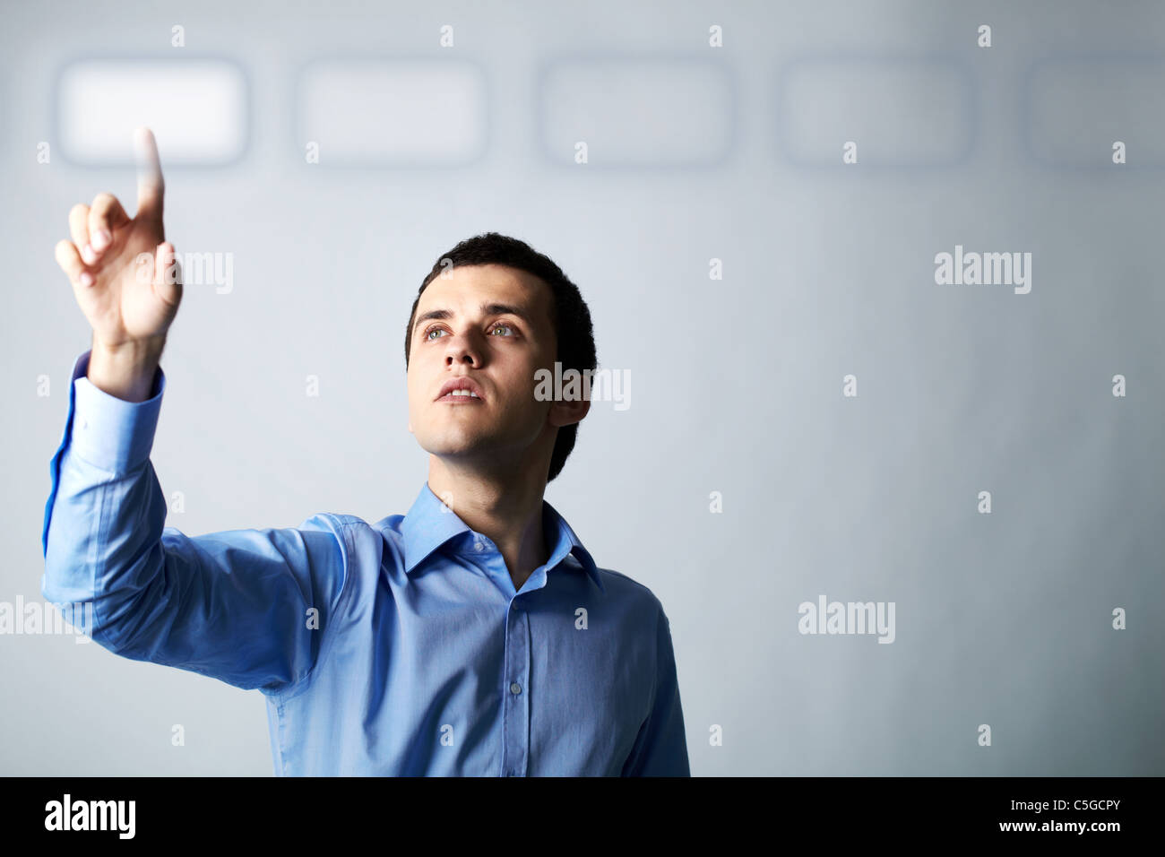 Person pointing start button hi-res stock photography and images - Alamy
