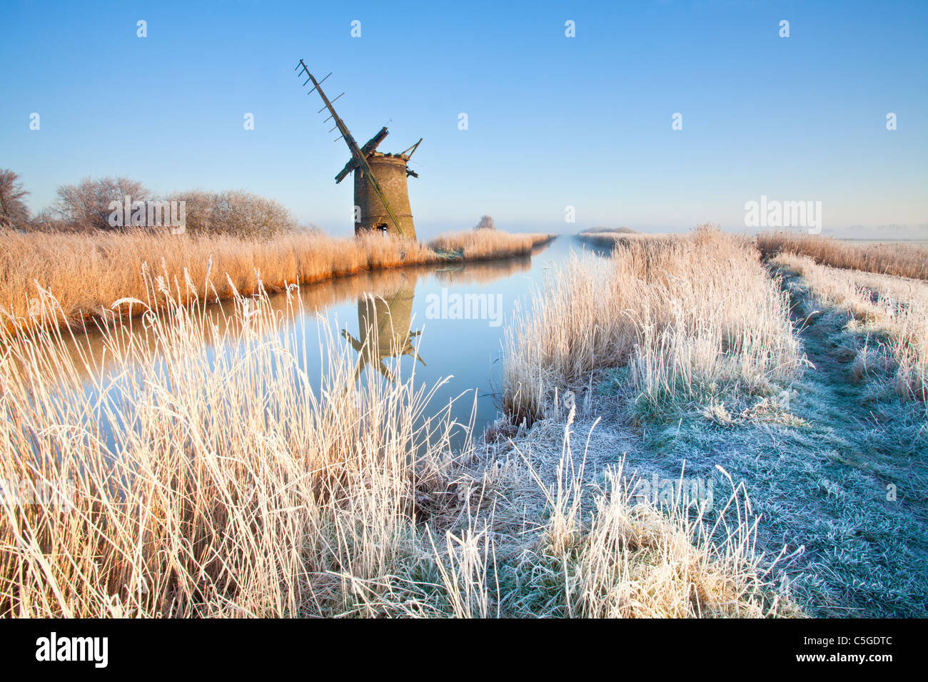 The Derelict Drainage Mill of Brograve on a cold winters morning ...