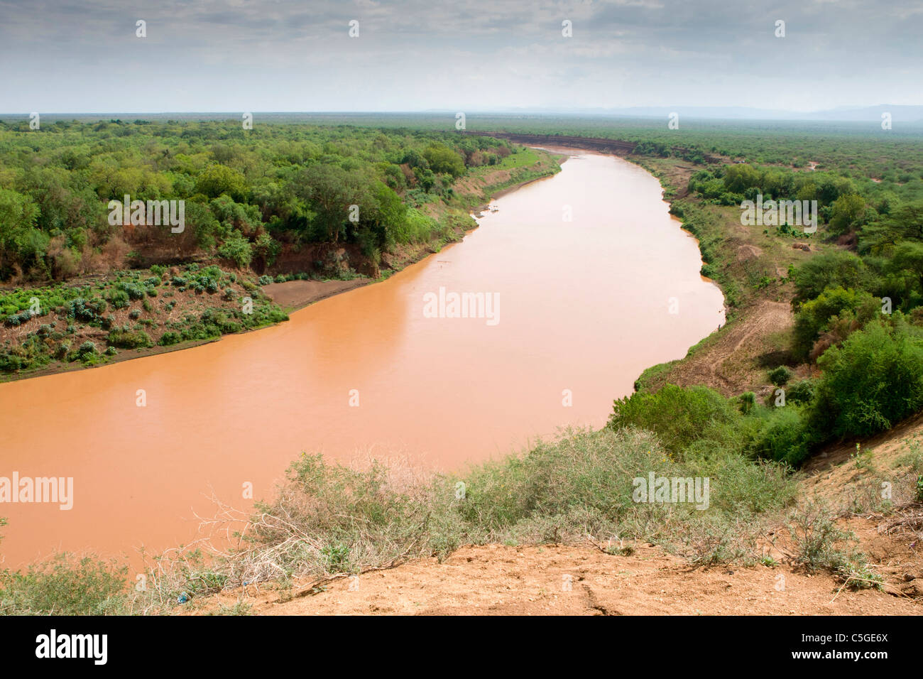 Landscape of the Omo River, at the village of Kolcho, in the Lower Omo ...