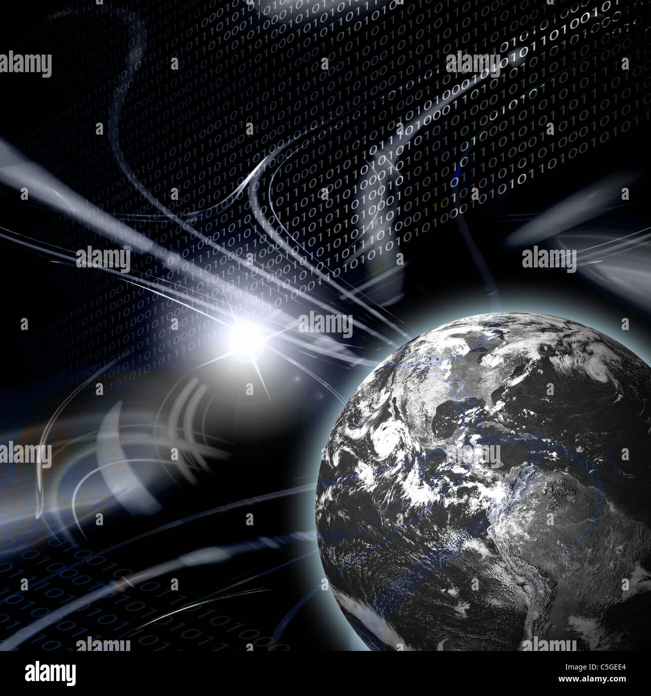 A montage of the earth and binary code with selective color Stock Photo ...