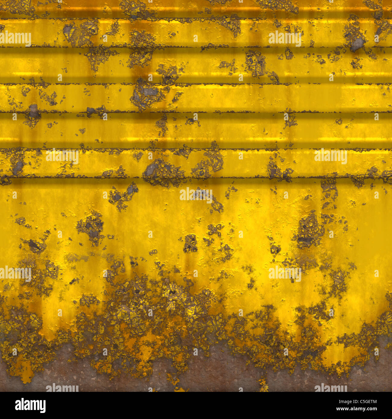 Seamless illustration of a worn and rusty metal panel painted yellow ...