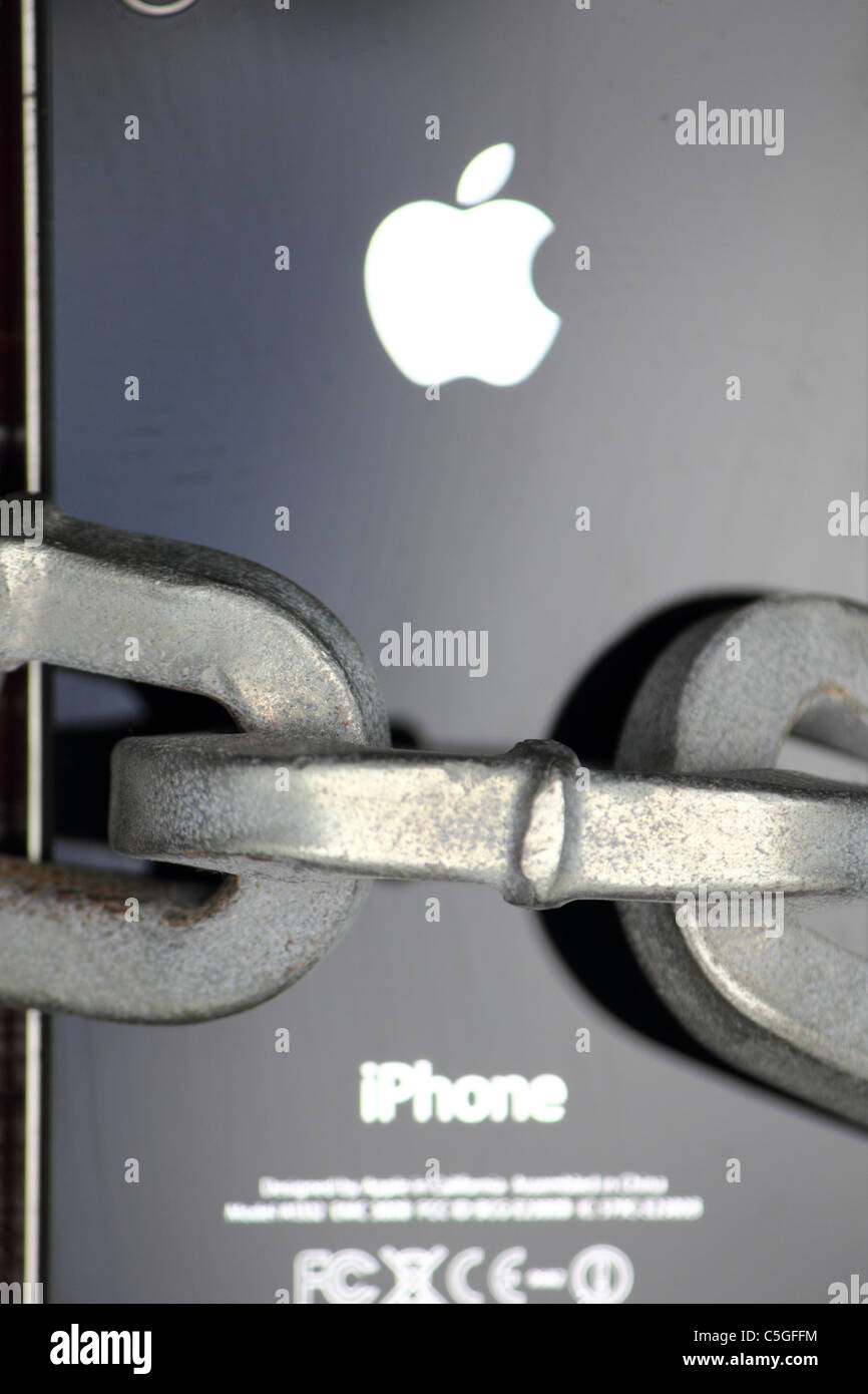 iPhone locked with a large thick chain , conceptual image Stock Photo ...