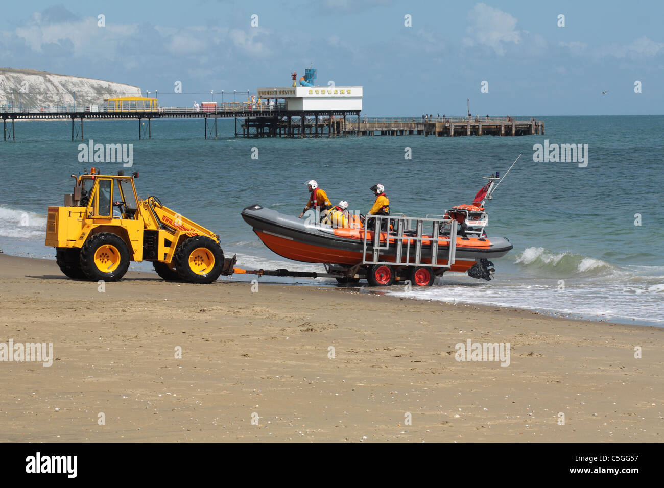 Sandown & Shanklin Inshore Lifeboat being launched on a rescue mission ...