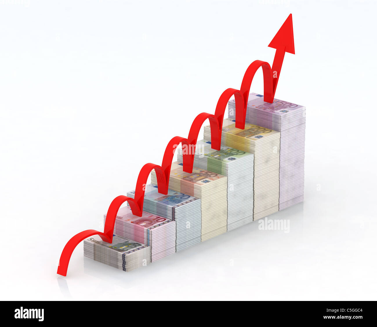 red arrow that goes on euro banknotes Stock Photo - Alamy
