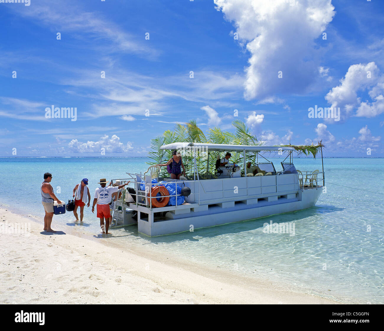 Island excursion boat, Aitutaki Atoll, Cook Islands, South Pacific ...
