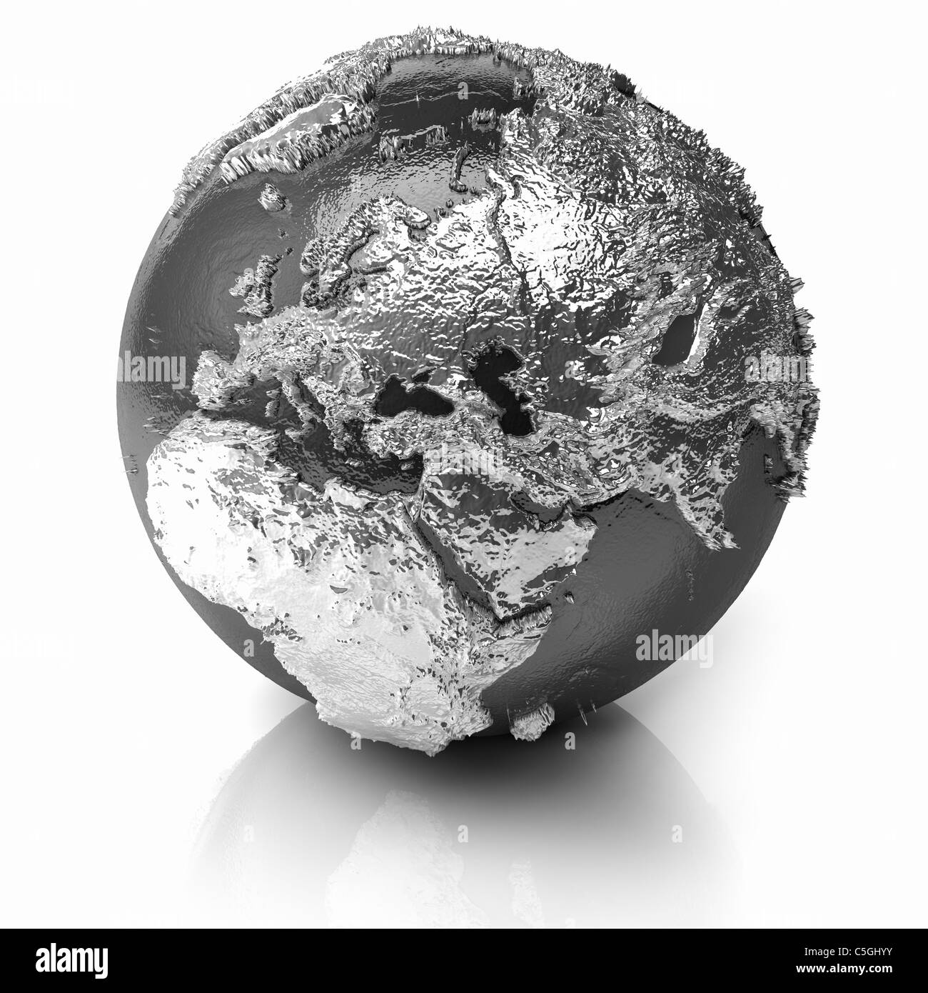 Silver globe - metal earth with realistic topography - europe, 3d ...