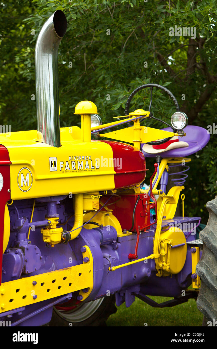 A display of restored vintage farm tractors at the Tractor Trek event ...