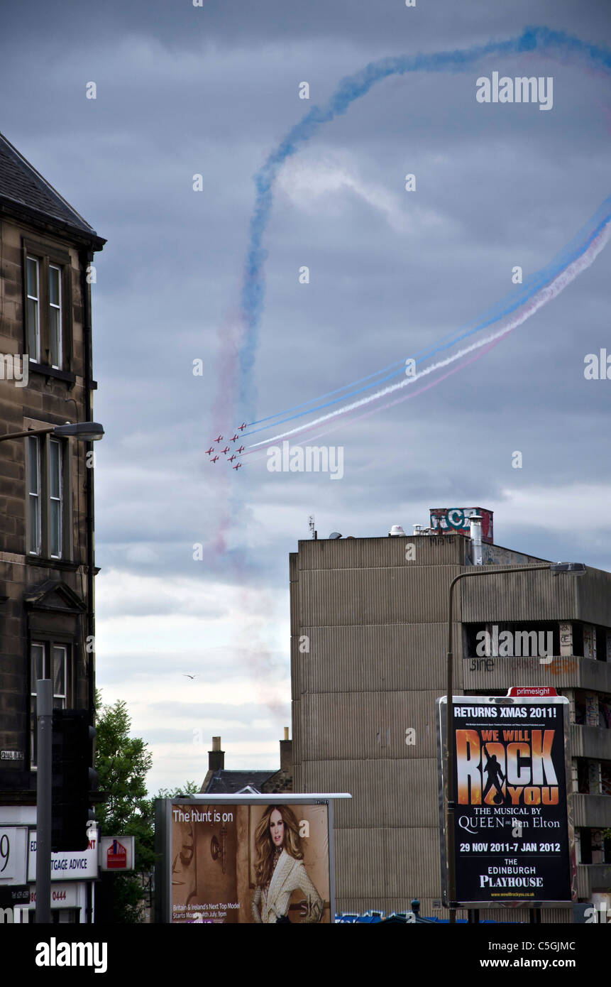 The Red Arrows display team flying over Edinburgh, Scotland as part of ...