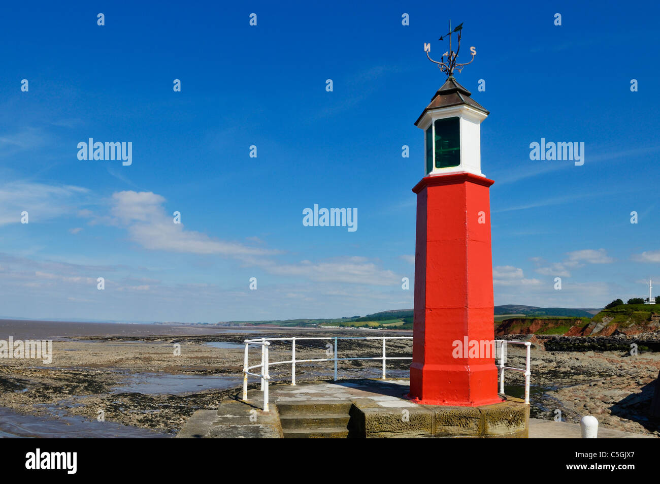 The navigation lighthouse on the East Pier at Watchet Harbour, Somerset ...