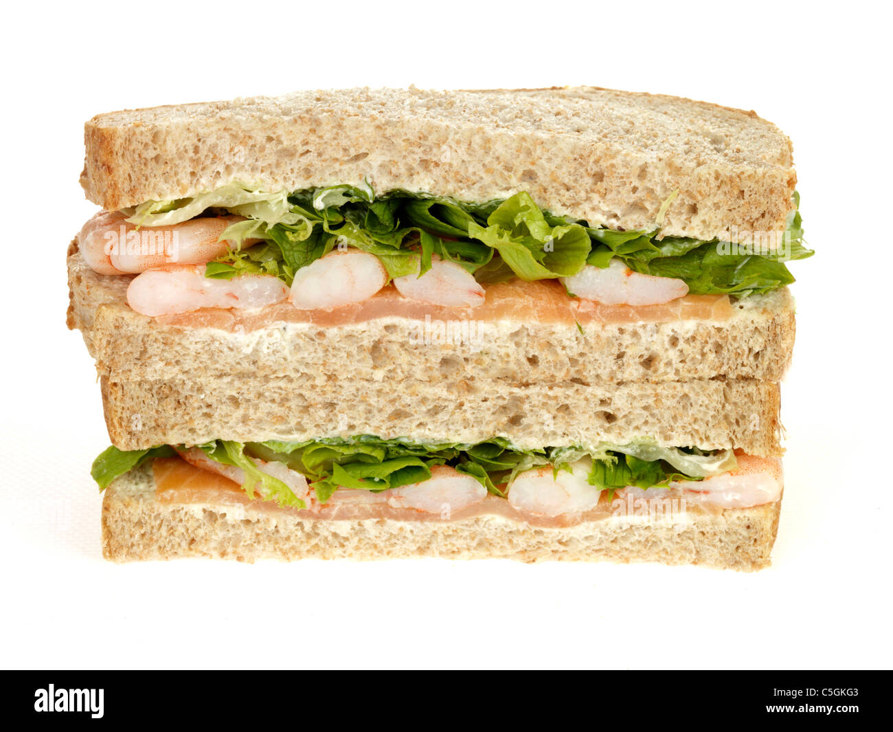 Fresh Healthy Prawn and Smoked Salmon Sandwich Against A White ...