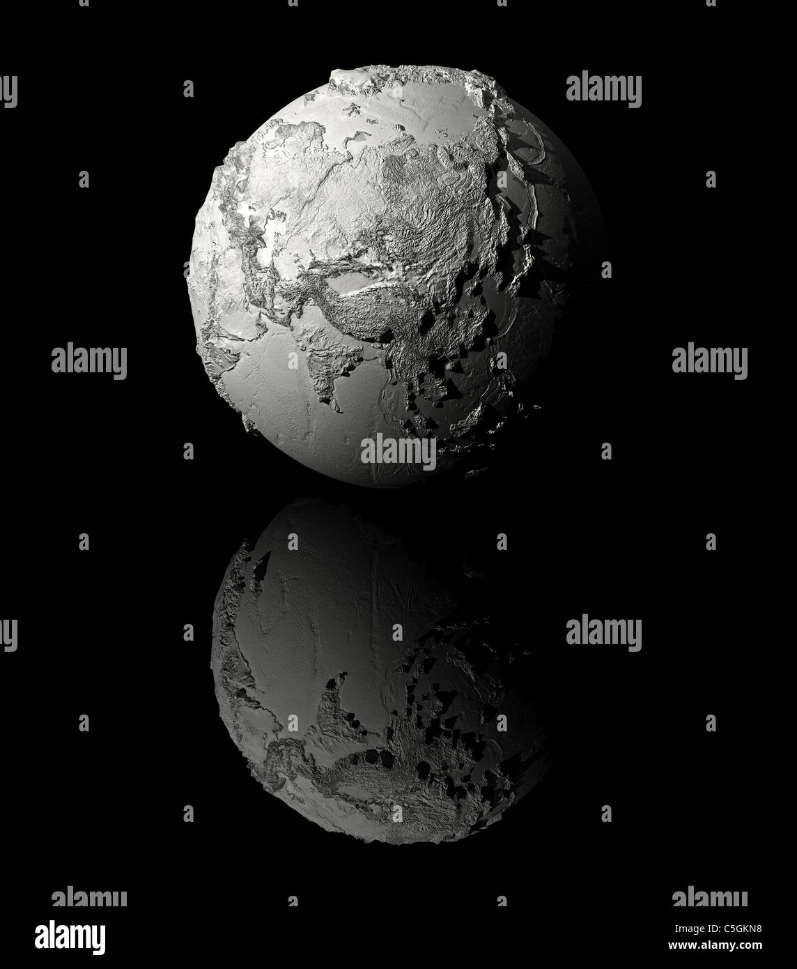 Realistic model of planet earth on black background, asia, 3d render ...