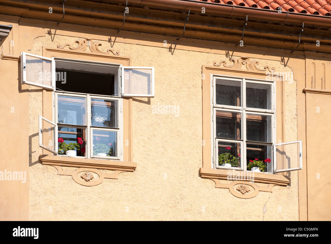 Prague - Historic house with two windows Stock Photo - Alamy