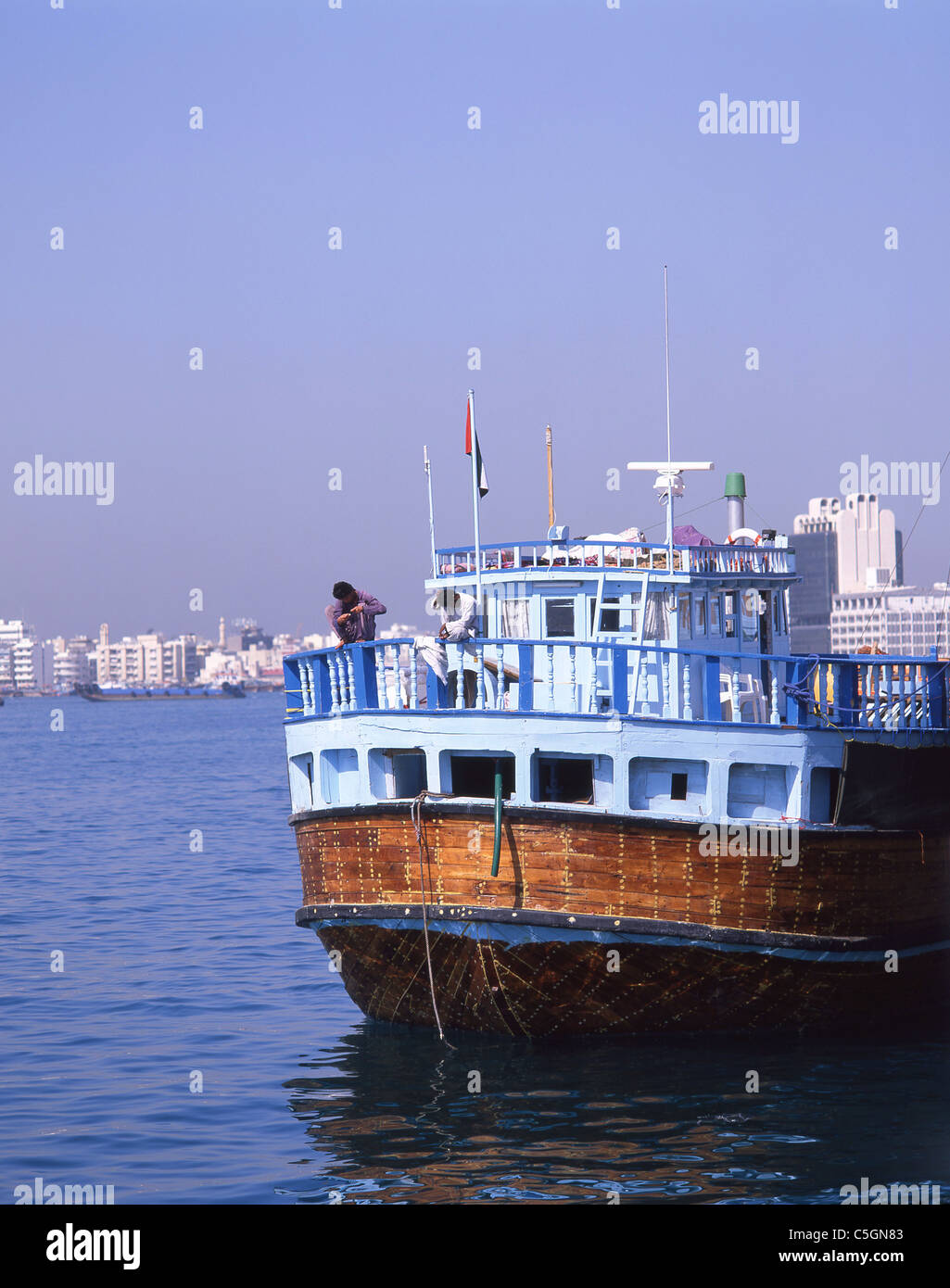 Dhow boat by quay, Dubai Creek, Deira, Dubai, United Arab Emirates ...