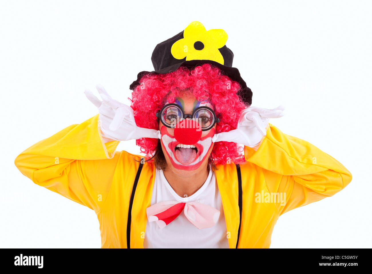 Funny crazy clown with a strange face (isolated on white Stock Photo ...