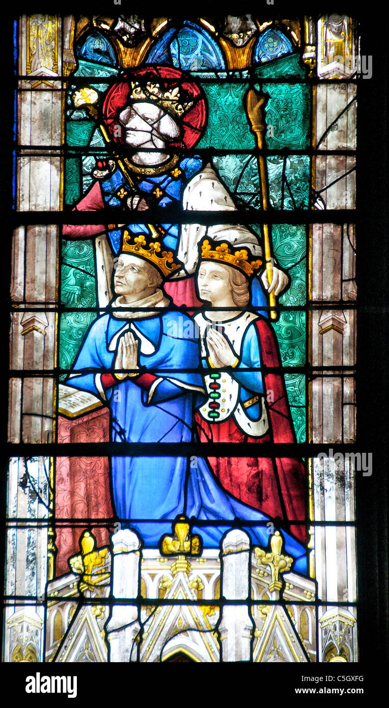 Detail 12th century stained glass window Chartres Cathedral France ...