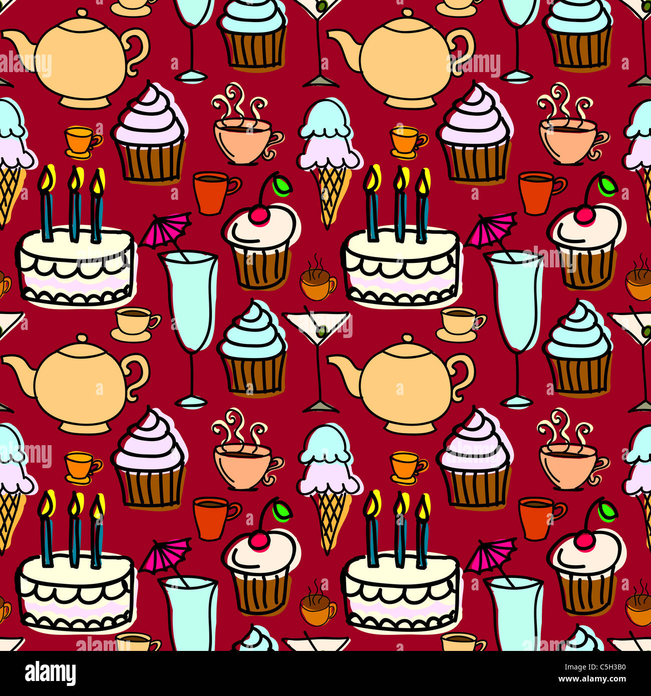 Coffee, tea and sweets theme background Stock Photo - Alamy