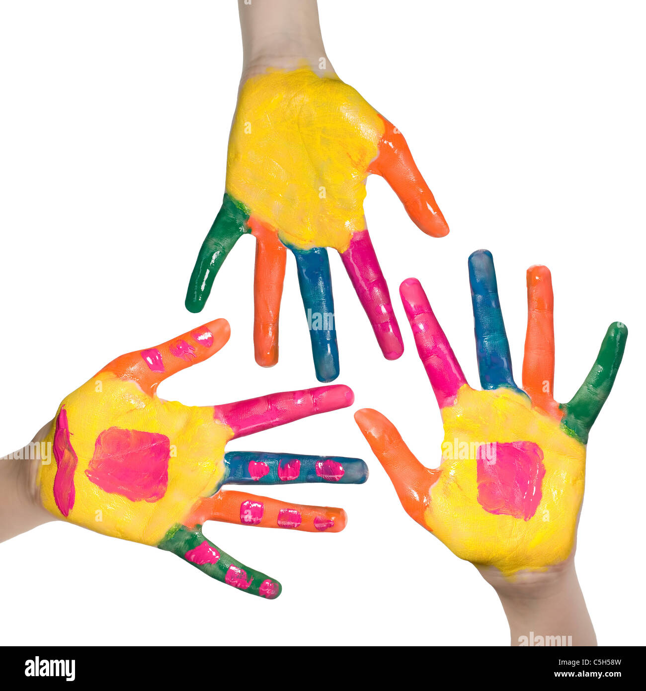 Children hands are painted with various colors Stock Photo - Alamy