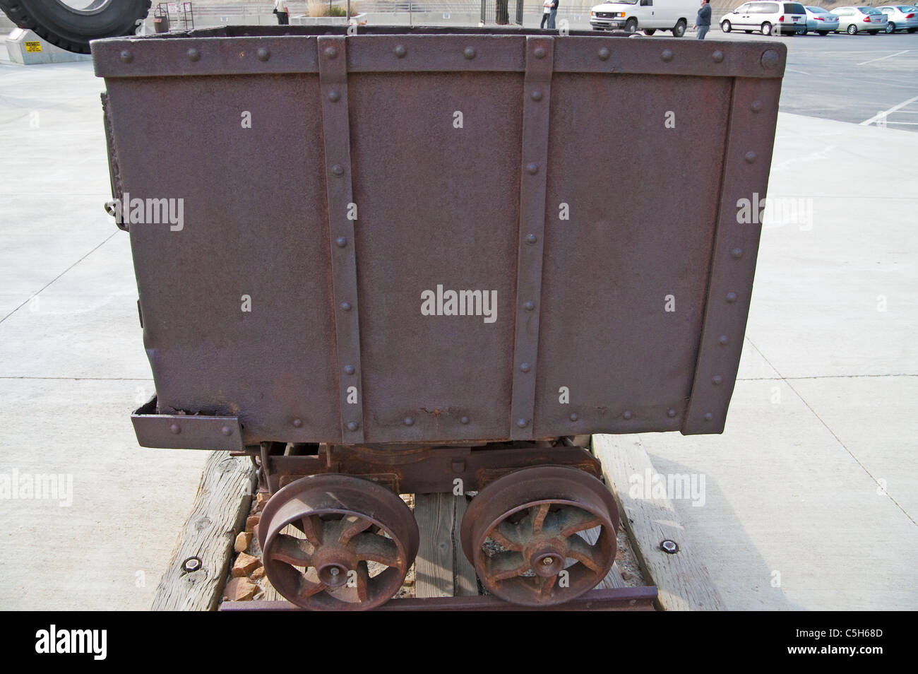 Here, a small rail car is on display that was used to move ore out of ...