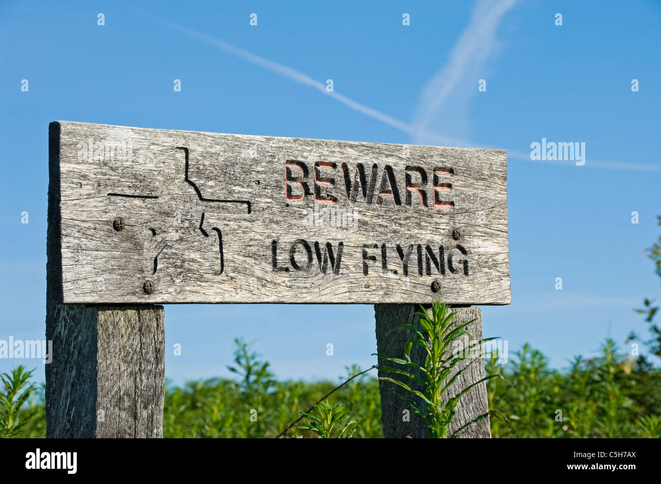 Beware low flying aircraft sign in summer North Yorkshire England UK ...