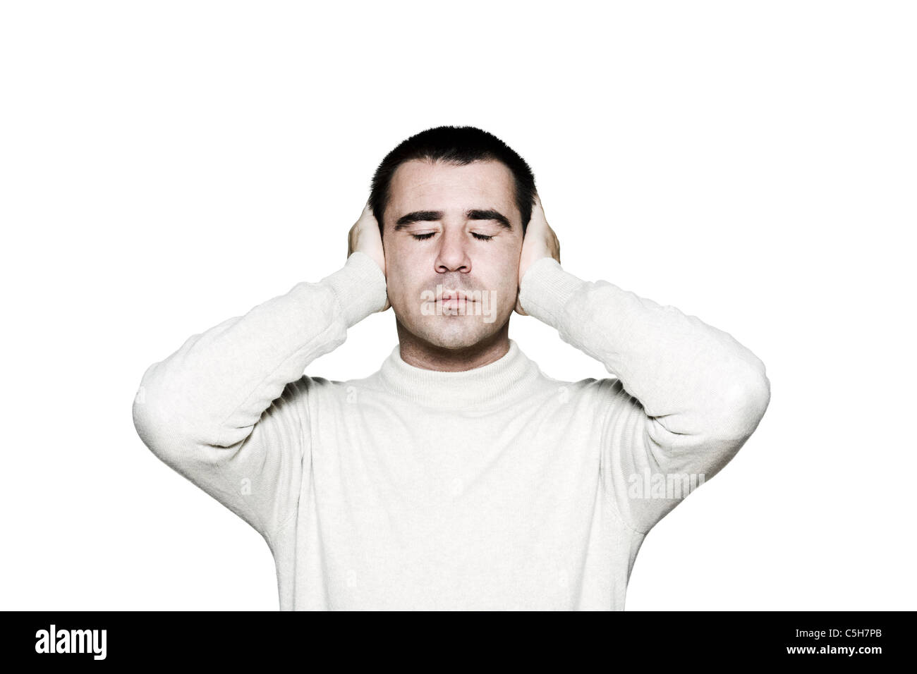 Portrait of an handsome expressive man in studio on white isolated ...