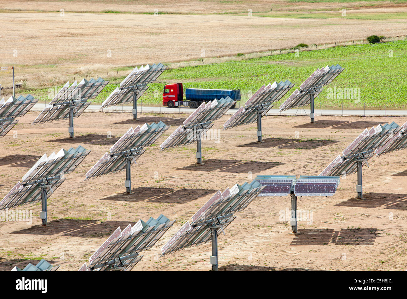 Photo voltaic panels in part of the Solucar solar complex owned by ...