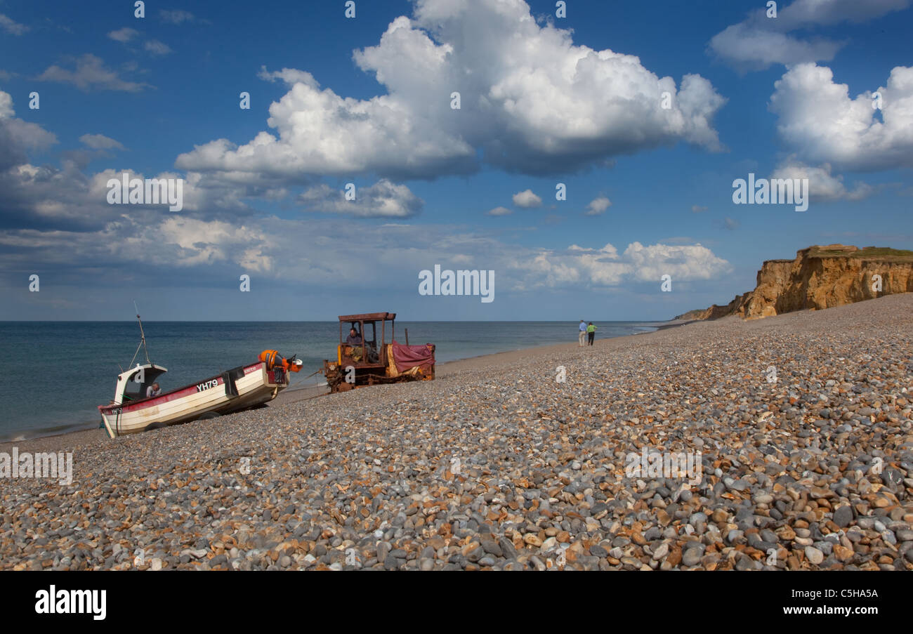 Fishing Boats hauled up on Weybourne beach Norfolk Stock Photo - Alamy