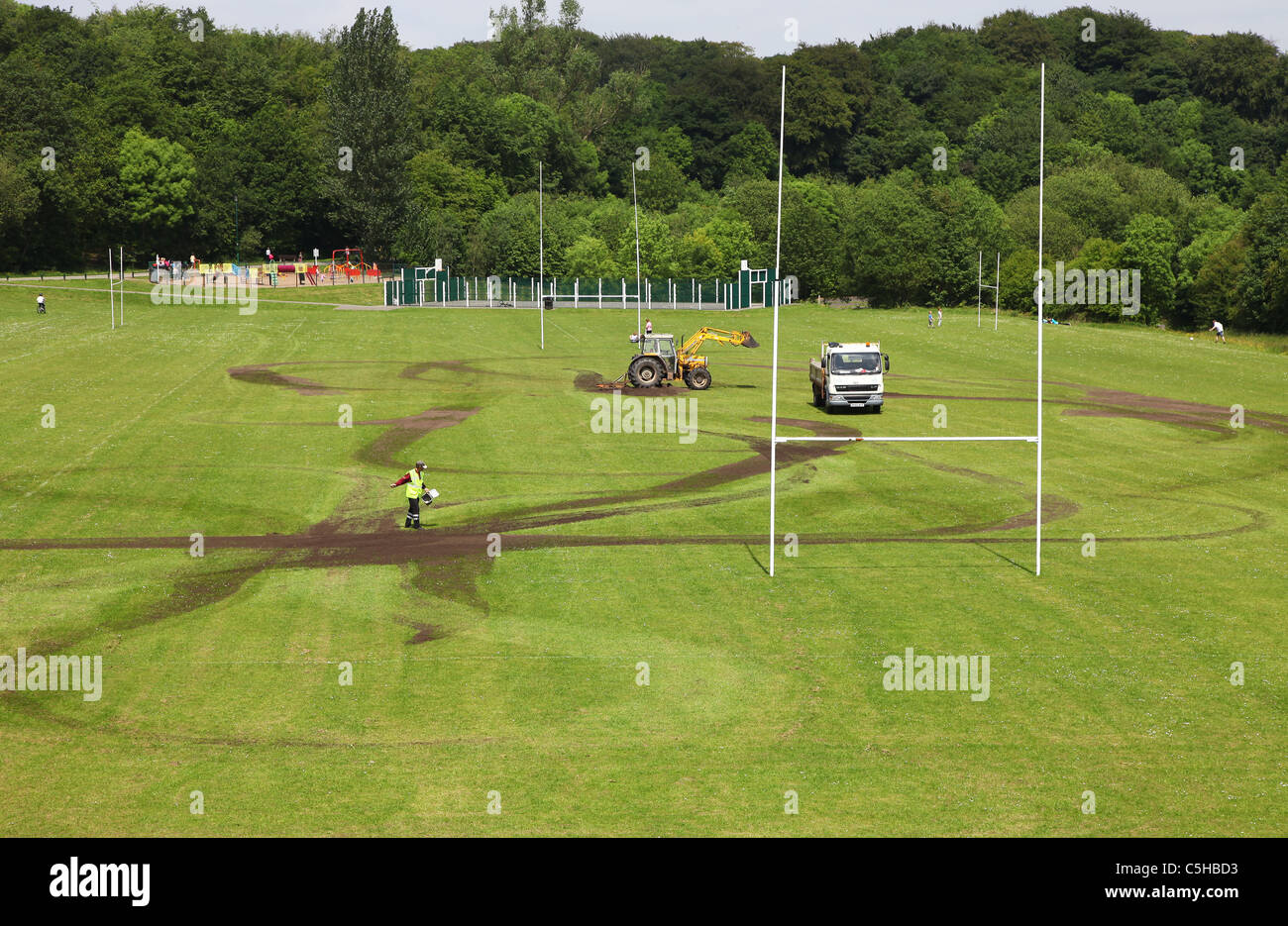 Reseeding playing fields at Bathpool Park, Kidsgrove, Stoke-on-Trent ...