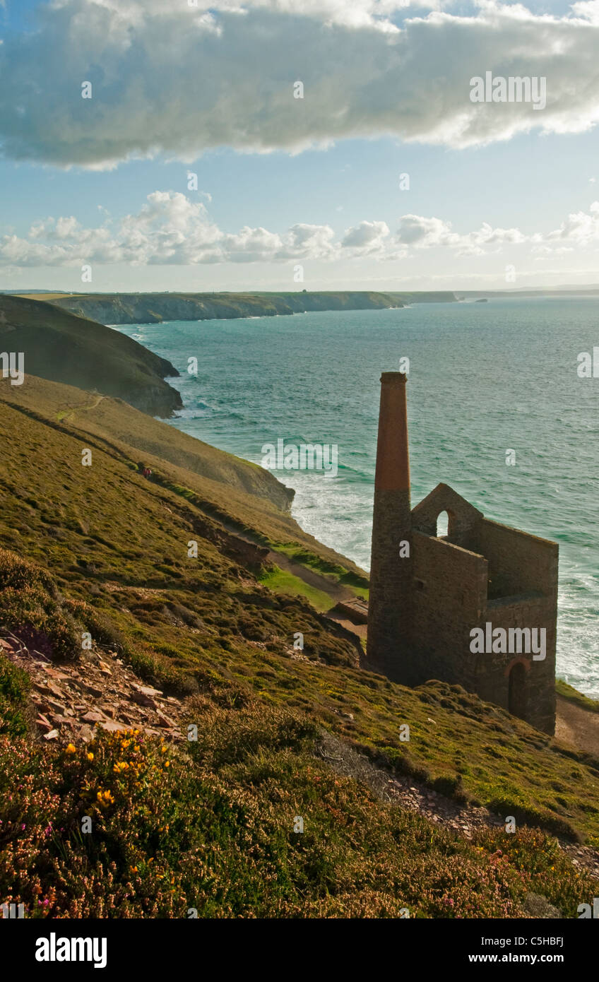 A Cornish tin mine engine house on the coast at St. Agnes, Cornwall ...