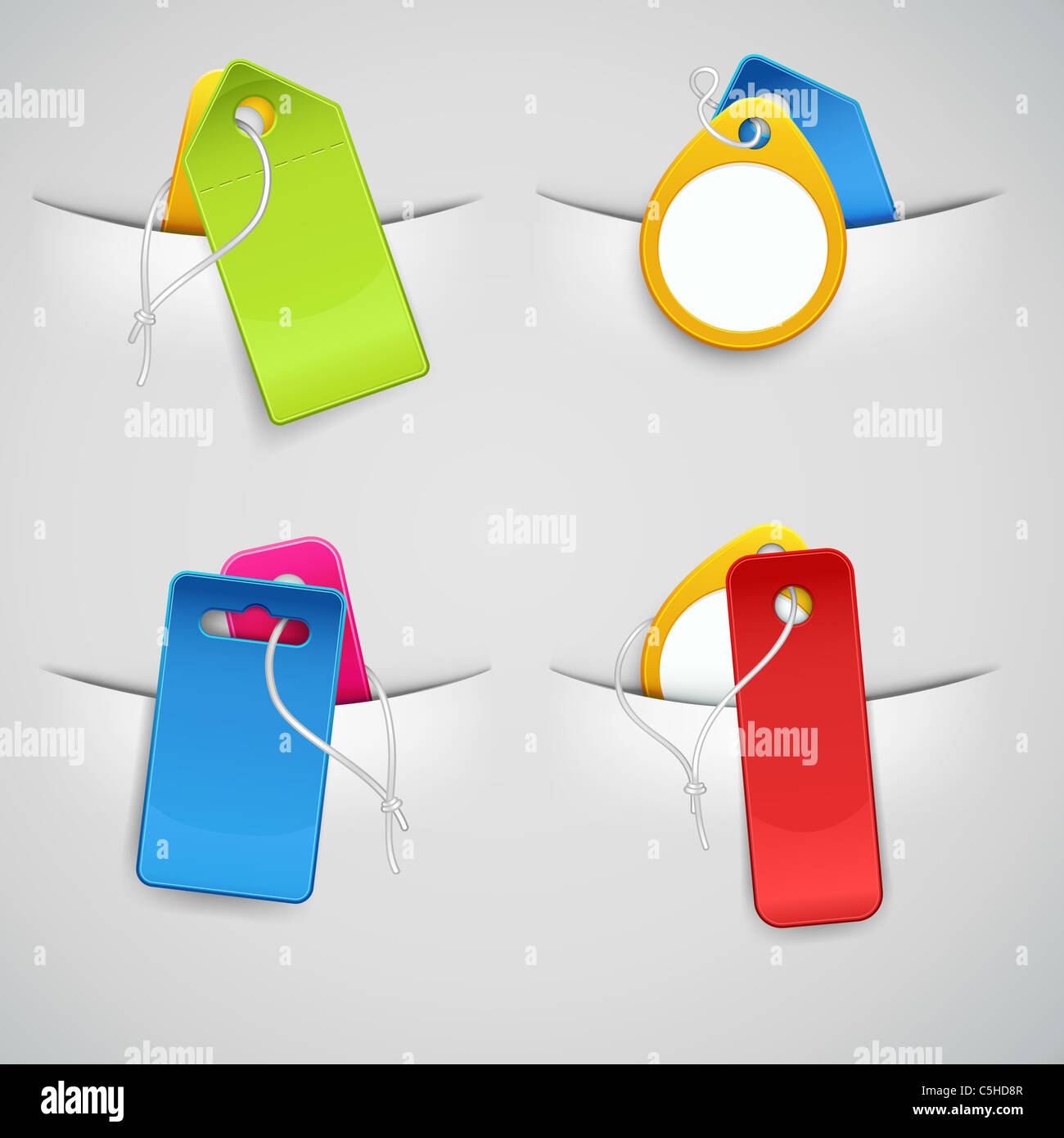 set of colorful price tags in the pockets Stock Photo - Alamy