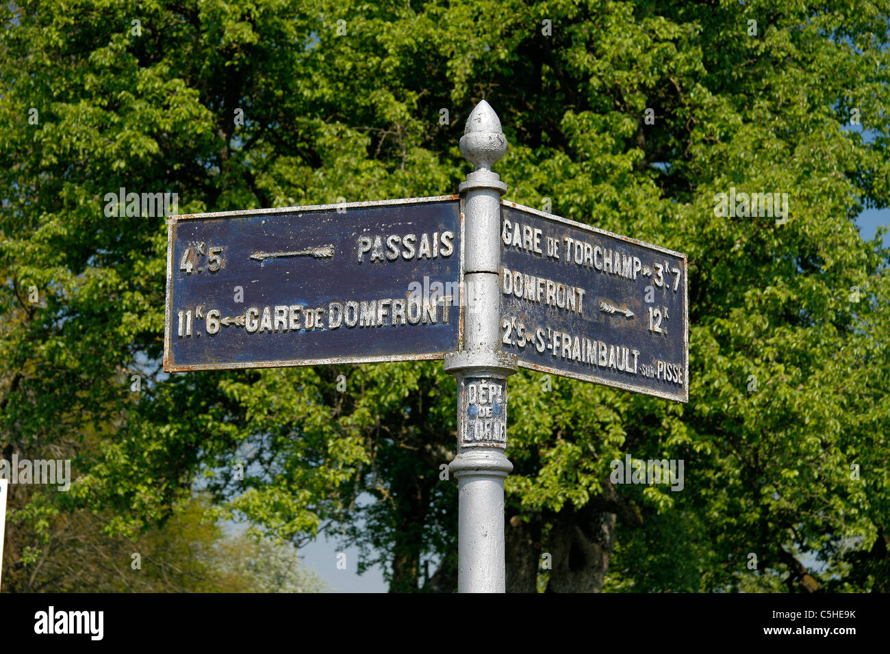 Old road sign, Orne department, Normandy, France Stock Photo - Alamy