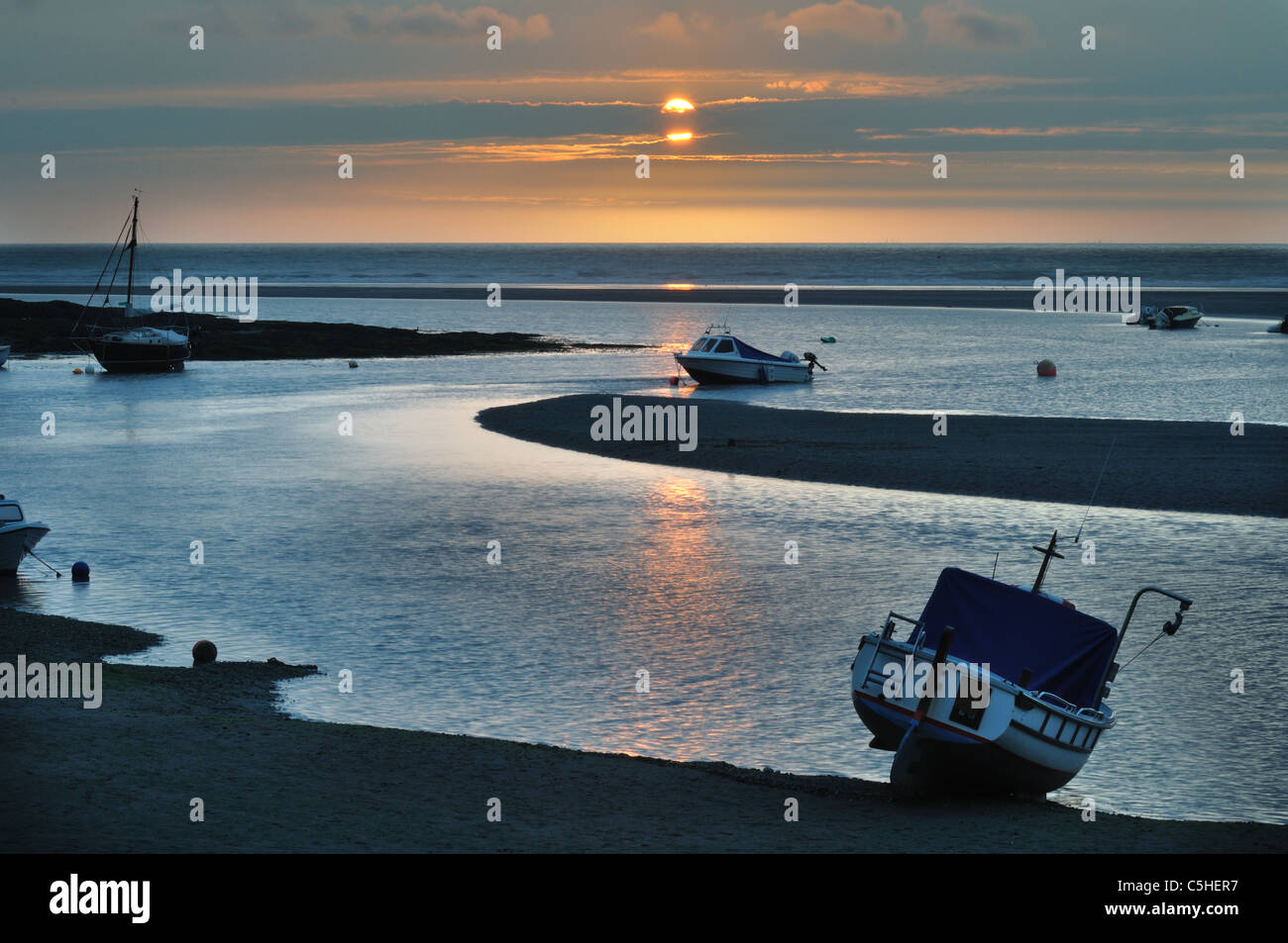 Parrog beach, drying moorings, Newport Pembrokeshire Wales Stock Photo ...