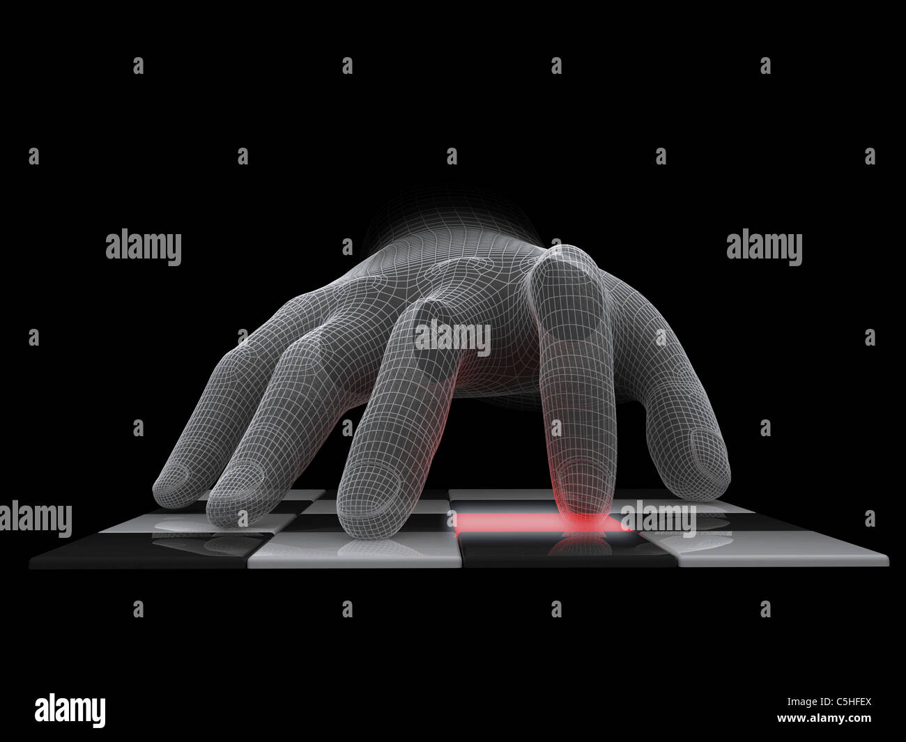 Hand on buttons, computer artwork Stock Photo - Alamy