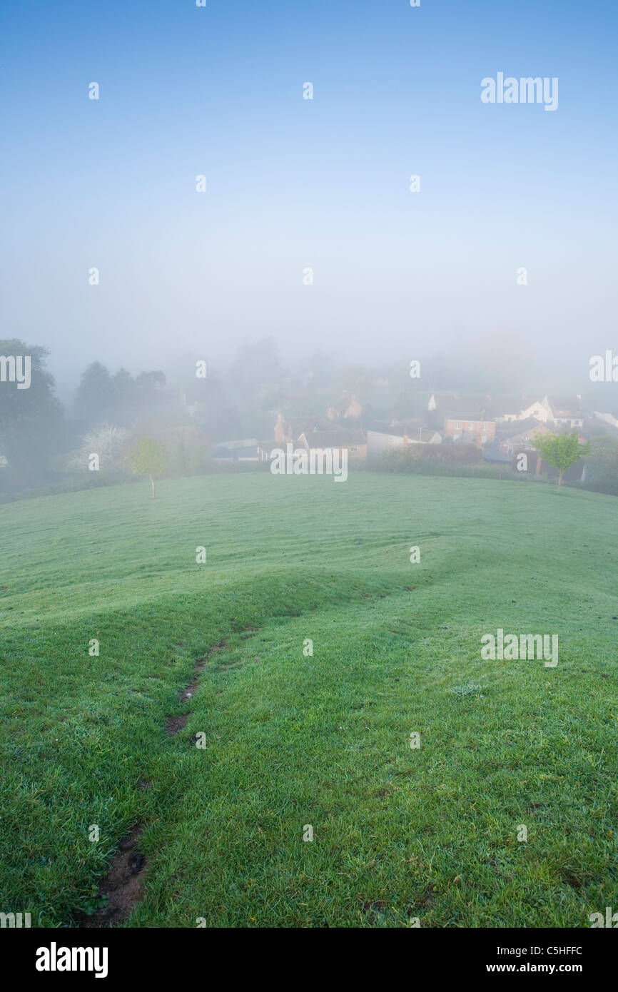 Burrowbridge from Burrow Mump in Spring Mist. Somerset. England. UK ...