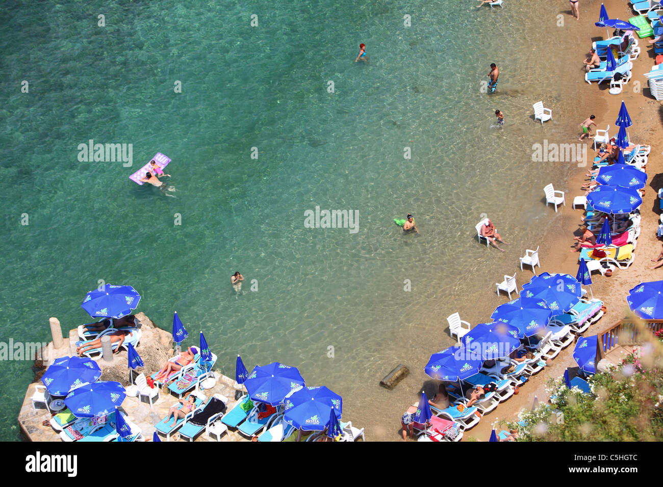 Turkey, Antalya, Kaleici, Marina, beach, tourists sunbathing on holiday ...