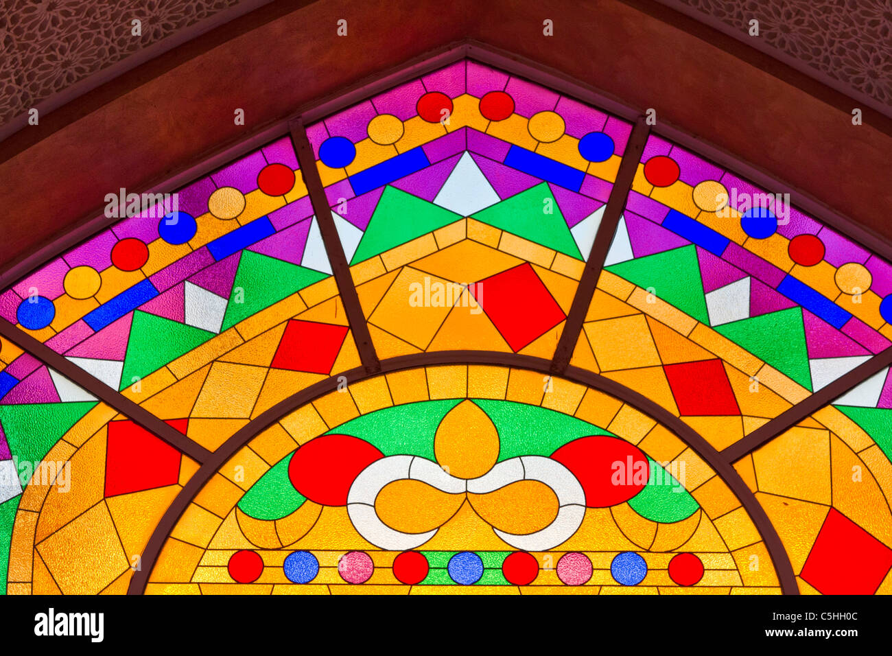 A decorative glass window in the Muttrah souq market of Muscat, Oman ...