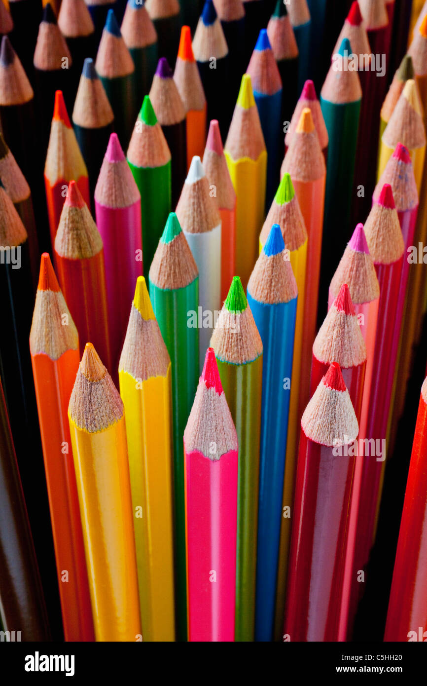 Colored pencils in rows Stock Photo - Alamy