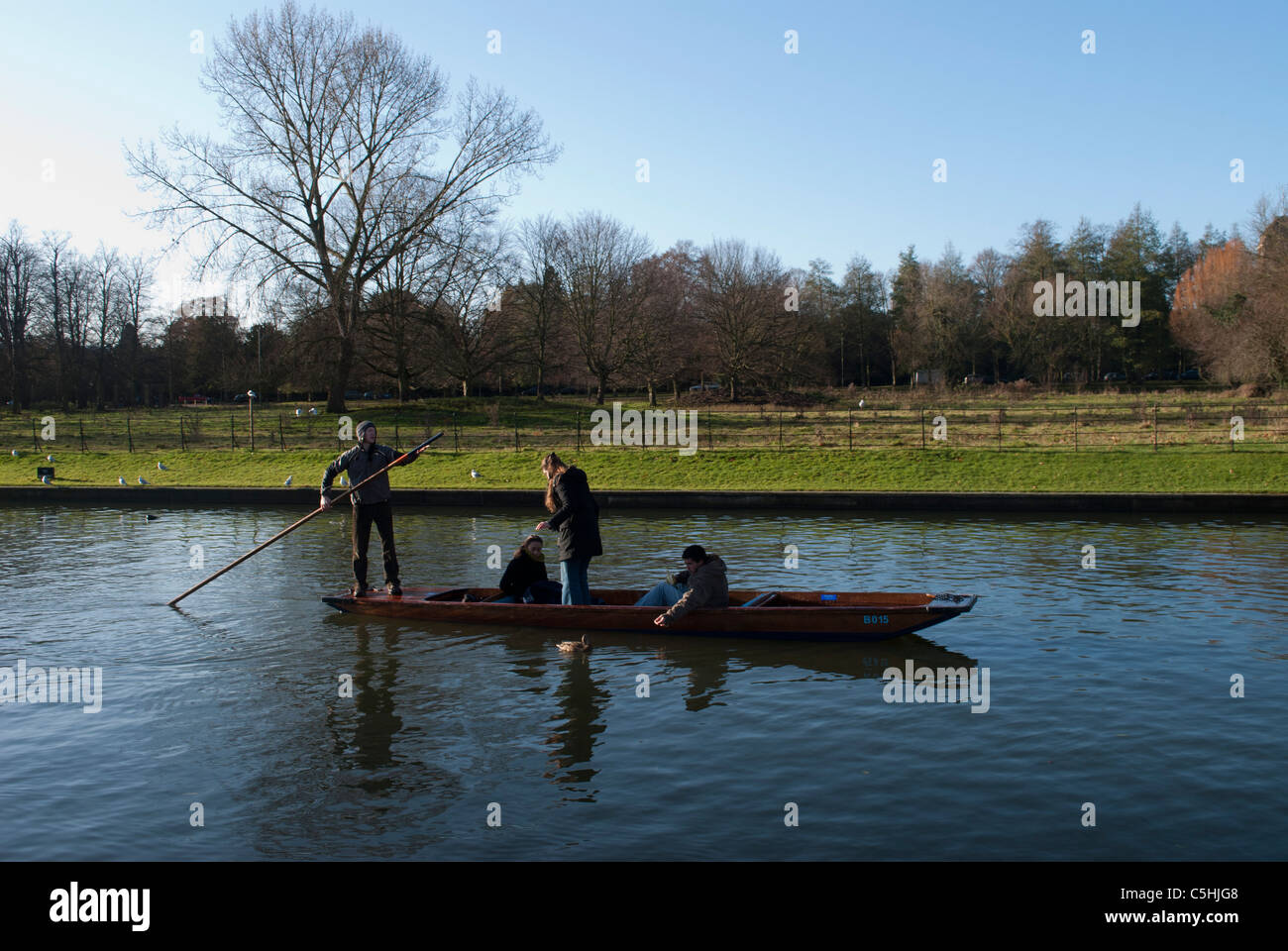 Punt on the river Cam near Kings College with The Backs behind Stock ...