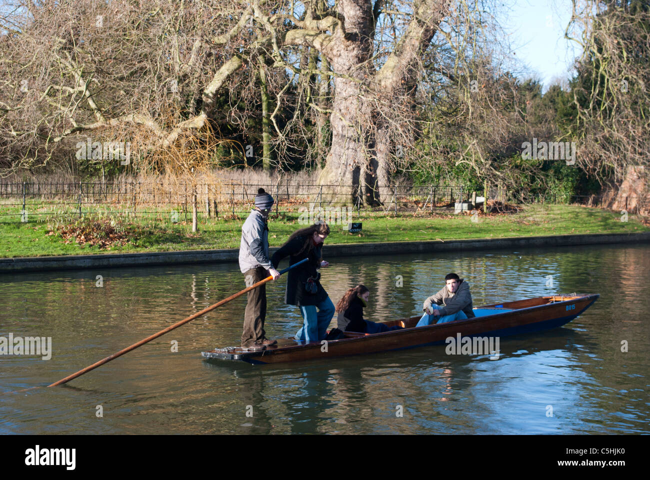Punt on the river Cam near Kings College with The Backs behind Stock ...
