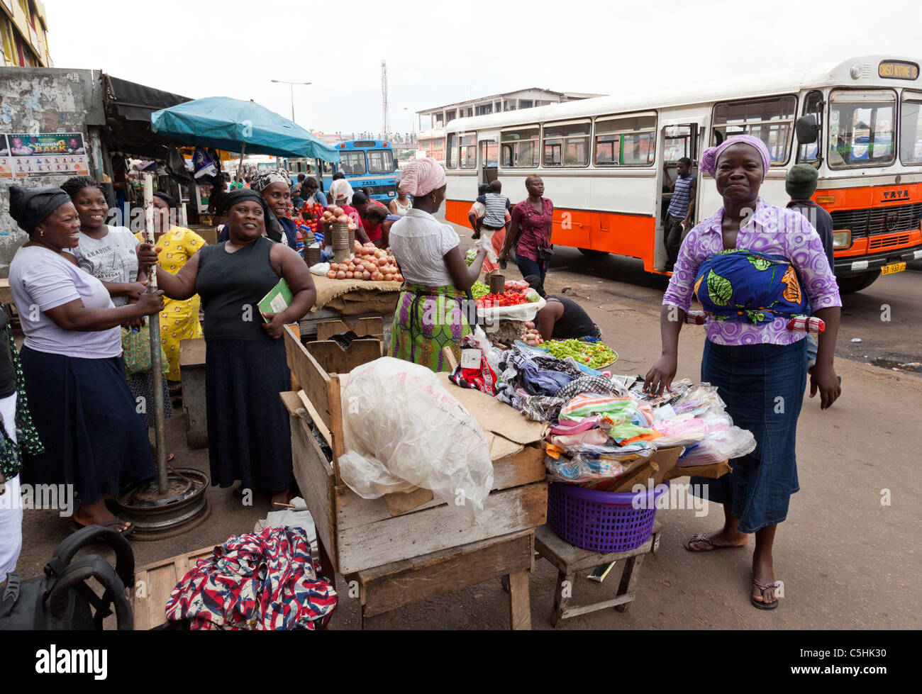 Market Street Scene with market traders selling a range of fresh food ...