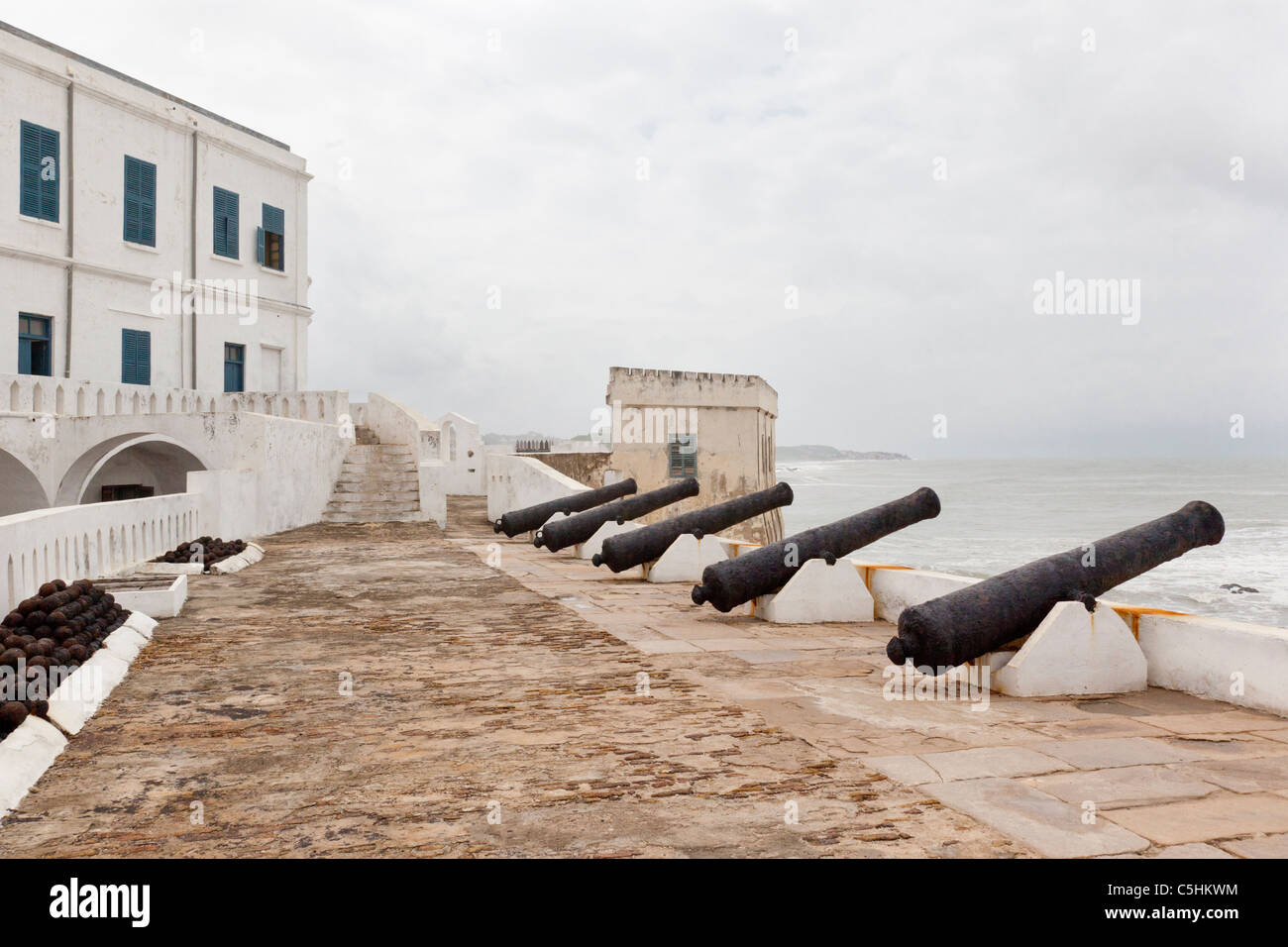 A row of cannons at Cape Coast Castle, a former slave fort. Cape Coast ...