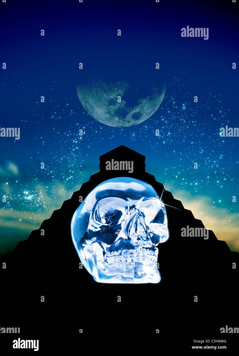 Crystal skull and Maya pyramid, artwork Stock Photo - Alamy