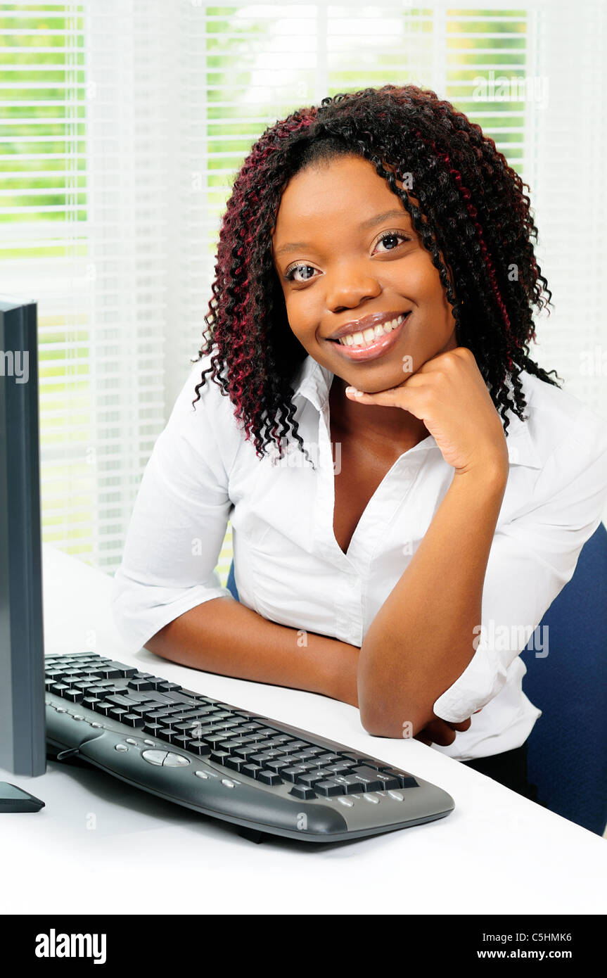 Beautiful Female African American Office Worker Sat At Her Computer ...