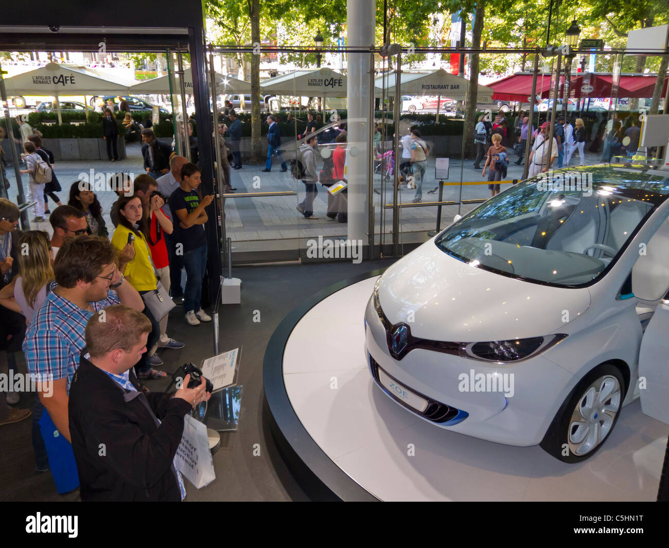 Paris, France, Large Crowd of People, Renault Car Showroom on Avenue ...
