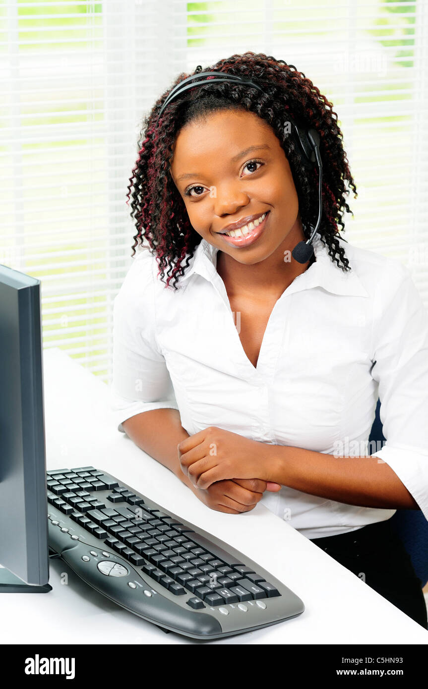 African American Woman Call Center Customer Service Agent Wearing A ...