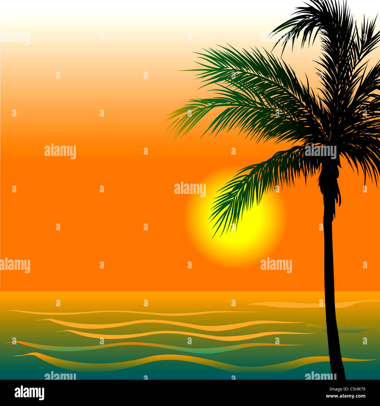 Vector Illustration of Beach Background 4 during sunset or sunrise ...