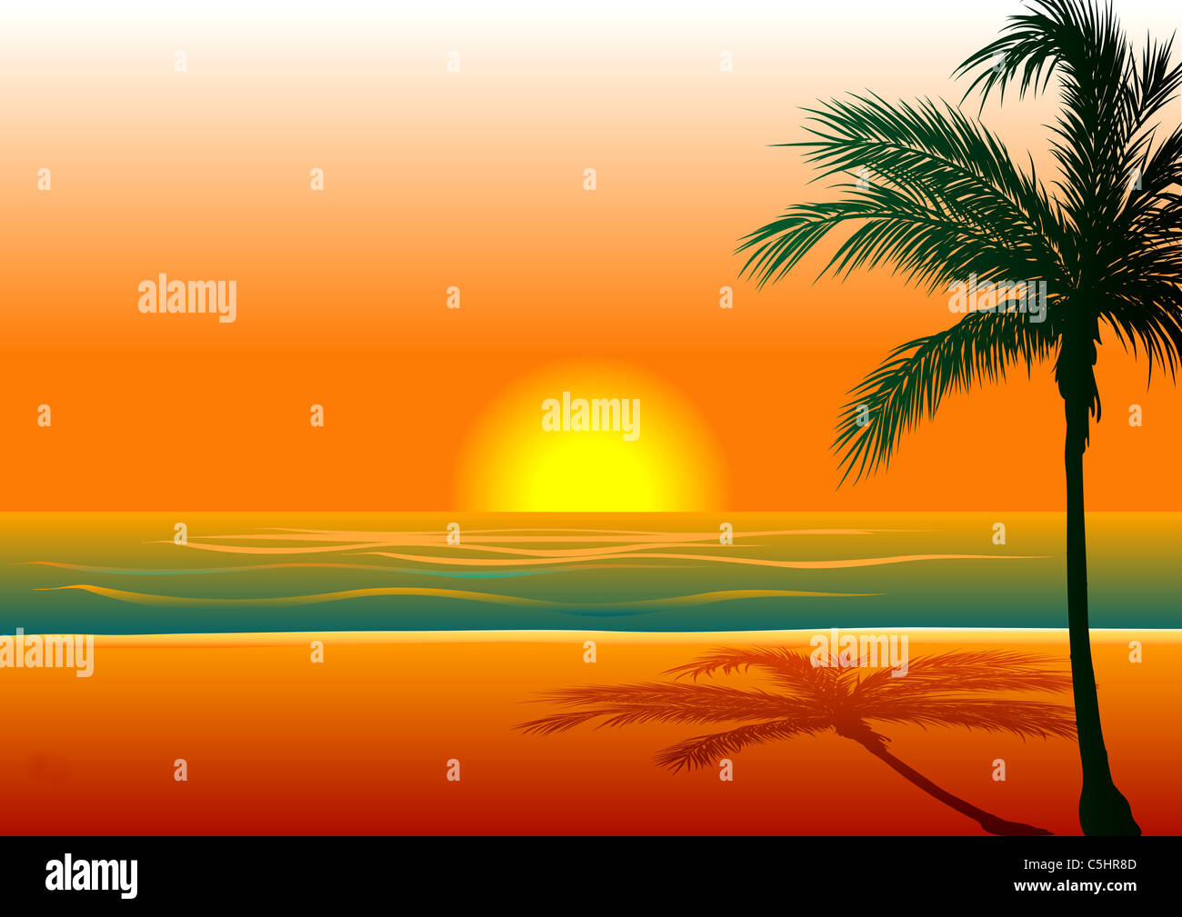 Vector Illustration of Beach Background 1 during sunset/sunrise Stock ...