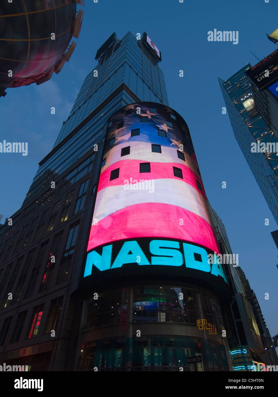Times square neon signs at twilight in New York City Stock Photo - Alamy