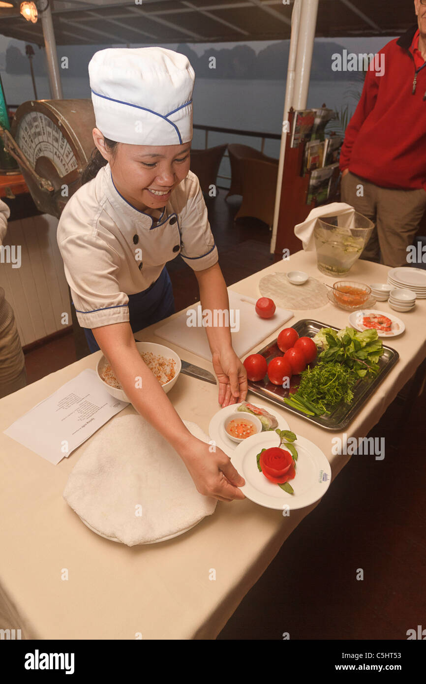 Cooking class aboard the Emeraude, a riverboat style cruise ship in Ha ...