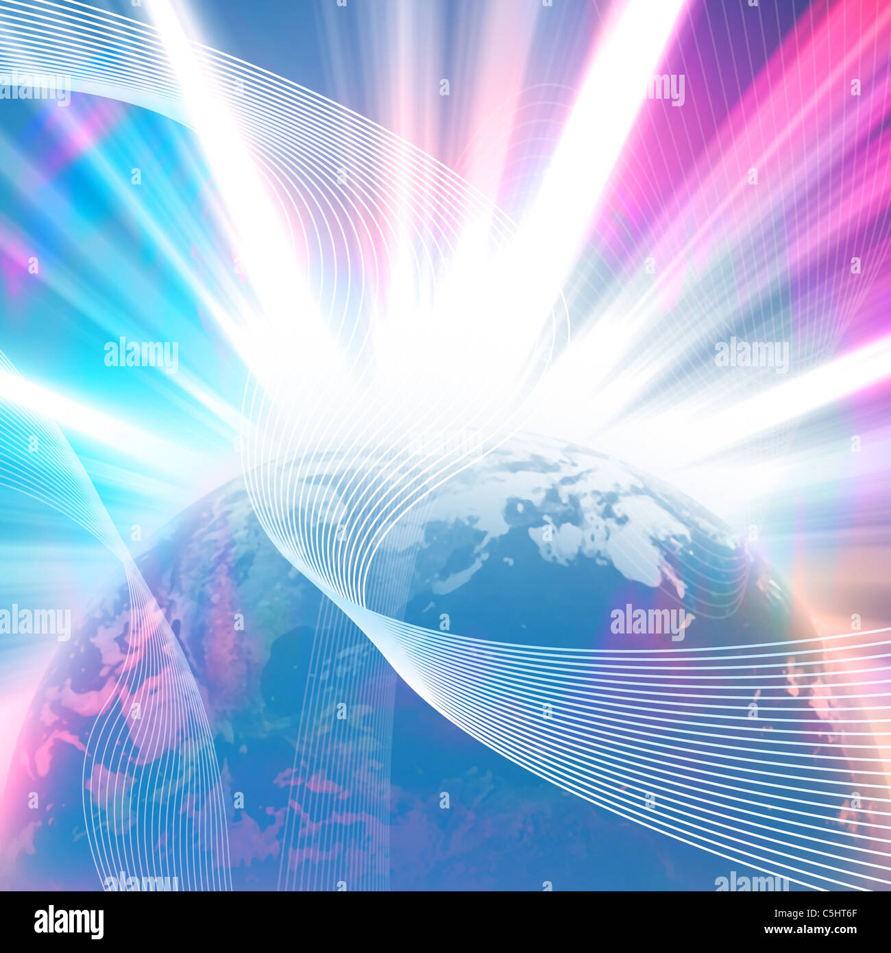 Our planet earth with a bright star burst coming from behind Stock ...