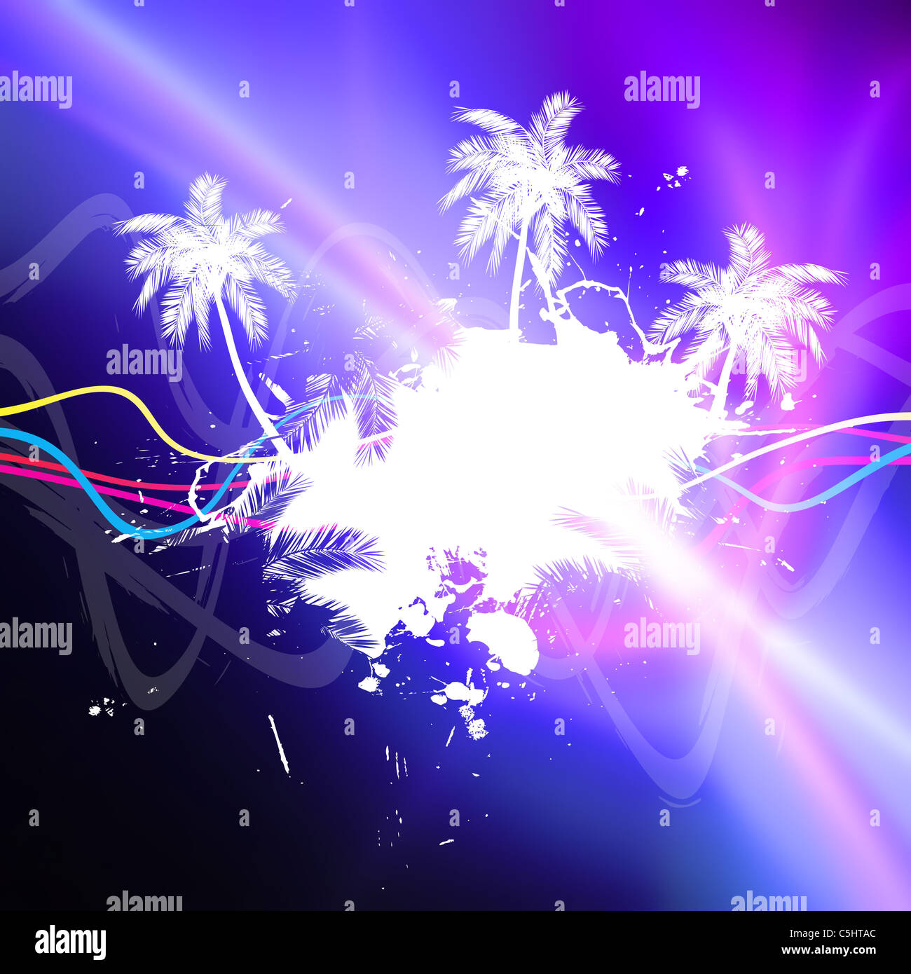 Grungy tropical palm tree graphic with lots of splatter Stock Photo - Alamy